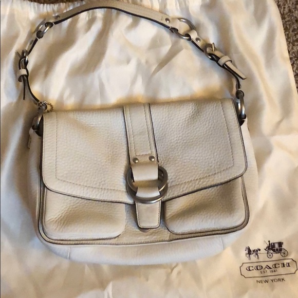 Coach | Bags | Coach White And Silver Pebbled Leather Bag | Poshmark